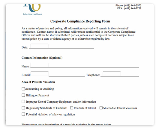 Corporate Compliance Reporting Form | Region 6 Corporate Compliance Reporting Form | Region 6