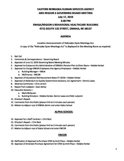 Governing Board Agenda July 2019 Region 6
