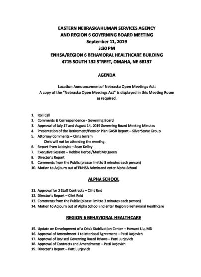 Governing Board Agenda September 2019 Region 6