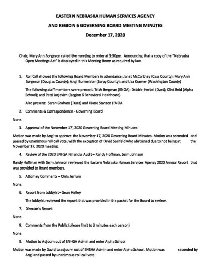 Governing Board Meeting Minutes December 2021 Region 6